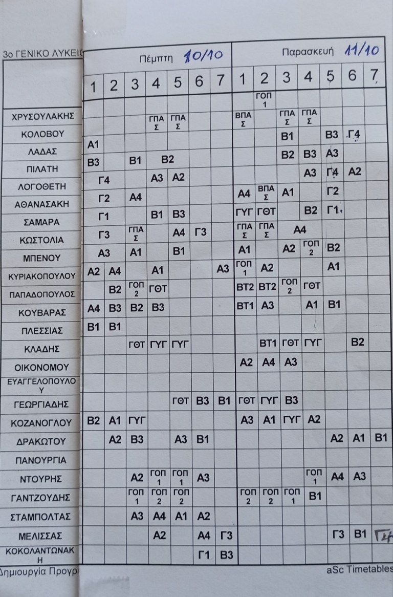Ωρολόγιο πρόγραμμα – 3ο ΓΕΛ ΗΛΙΟΥΠΟΛΗΣ