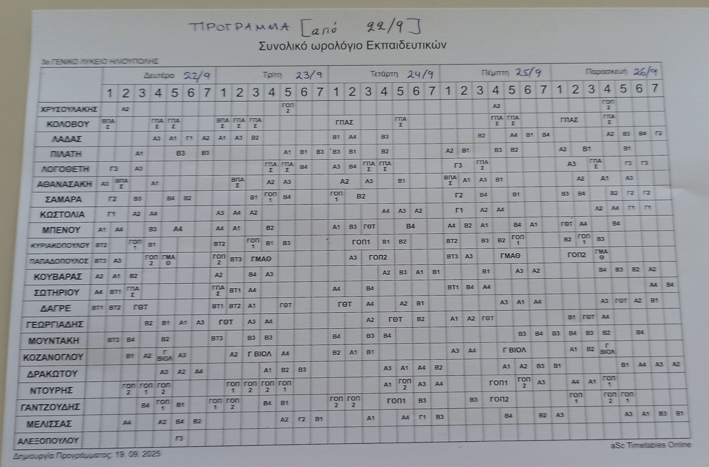 Ωρολόγιο πρόγραμμα – 3ο ΓΕΛ ΗΛΙΟΥΠΟΛΗΣ